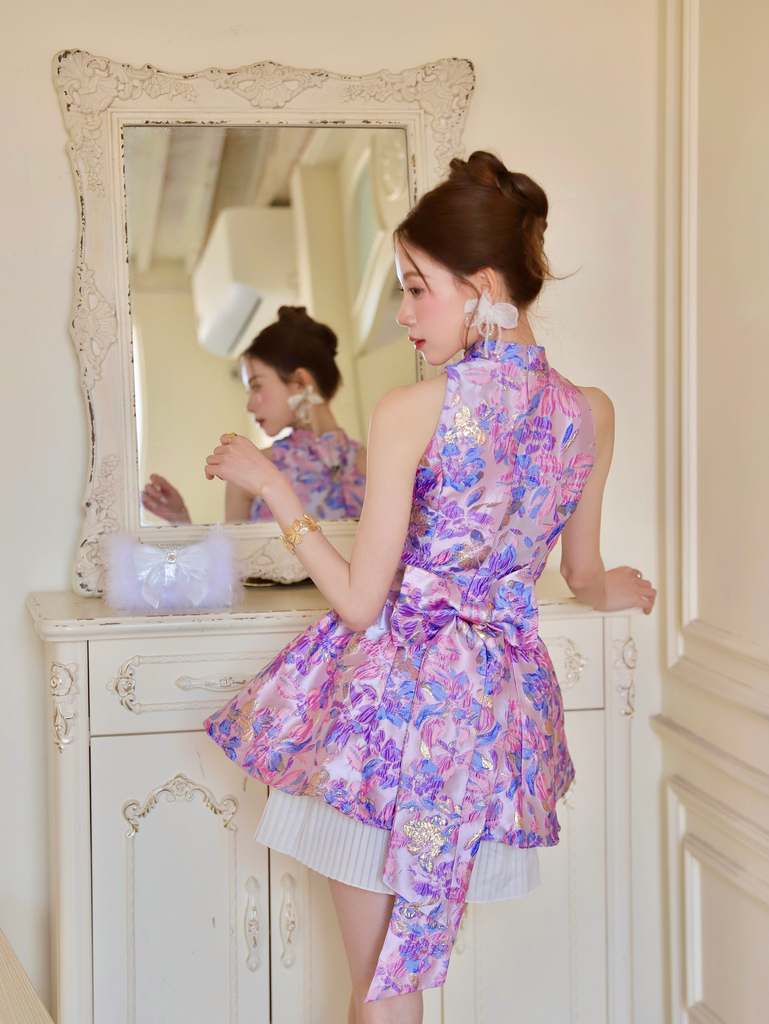 C-elsa ribbon design mini dress世族千金 – Candice Dressing